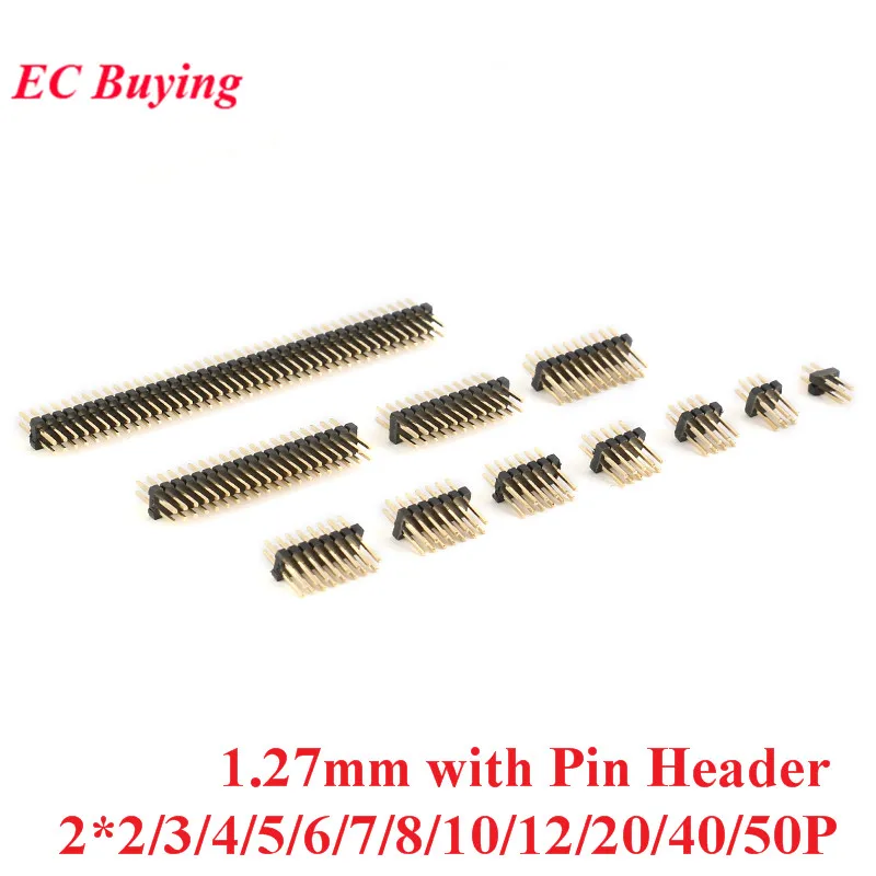 10pcs 1.27mm Pitch 2x2/3/4/5/6/7/8/10/12/20/40/50P Male Double Row Pin ...