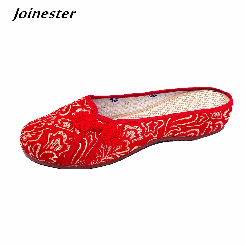 Chinese Ethnic Women Slippers Traditional Button Woman Backless Loafer ...