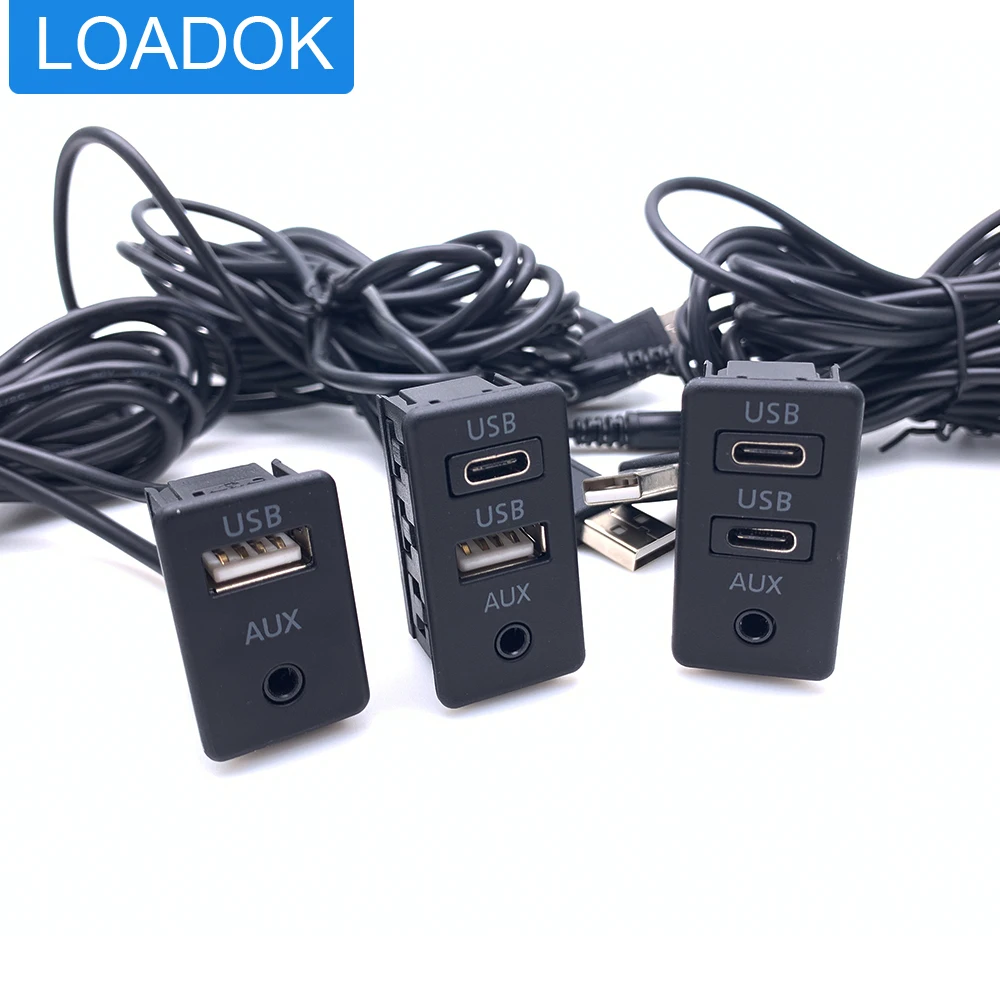 Universal-Car-Dash-Flush-Mount-Double-USB-Type-C-Port-Panel-3-5mm-AUX ...