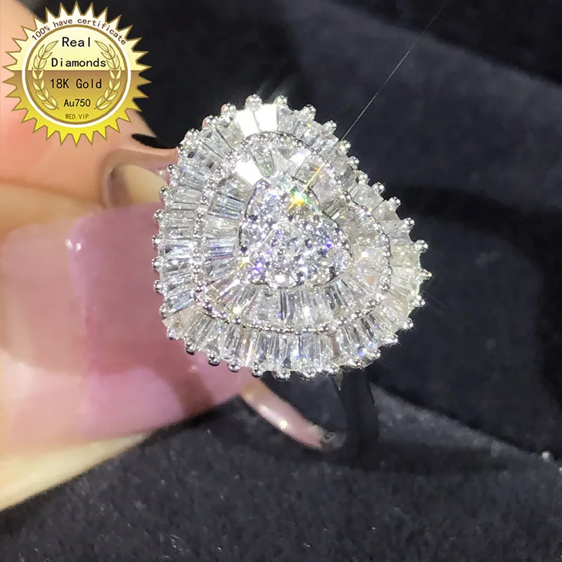 18k White Gold Ring Natural Real 0.5ct Diamond Ring Engagement&wedding ...