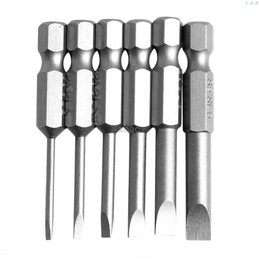 6Pcs/Set 50mm 2.0 6.0mm Flat Head Slotted Tip Screwdrivers Bits M06 ...