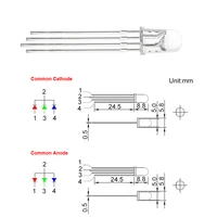 1 pc 5mm RGB LED Common Cathode Tri-Color Emitting Diodes f5 RGB ...