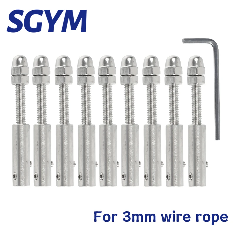 10pcs Cable Railing 1/8" Wire rope 3mm Threaded Stud Tension End ...