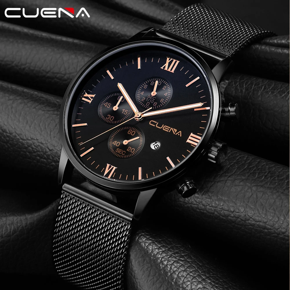 CUENA New Fashion Mens Watches Top Brand Luxury Quartz Watch Men Mesh ...