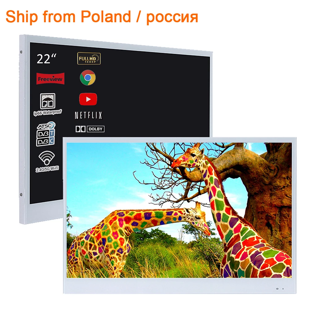 Souria 22 pulgadas televisión blanca Smart TV impermeable ducha IP66 TV ...