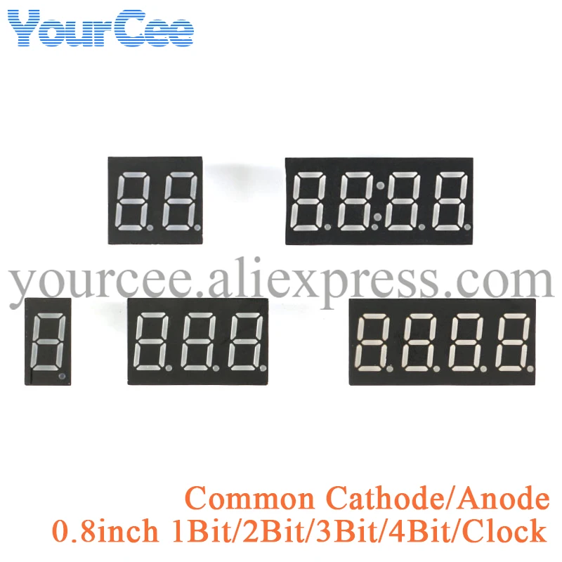 2pcs 0.8inch LED Display 7 Segment 1 Bit/2 Bit/3 Bit/4 Bit Clock Digit ...