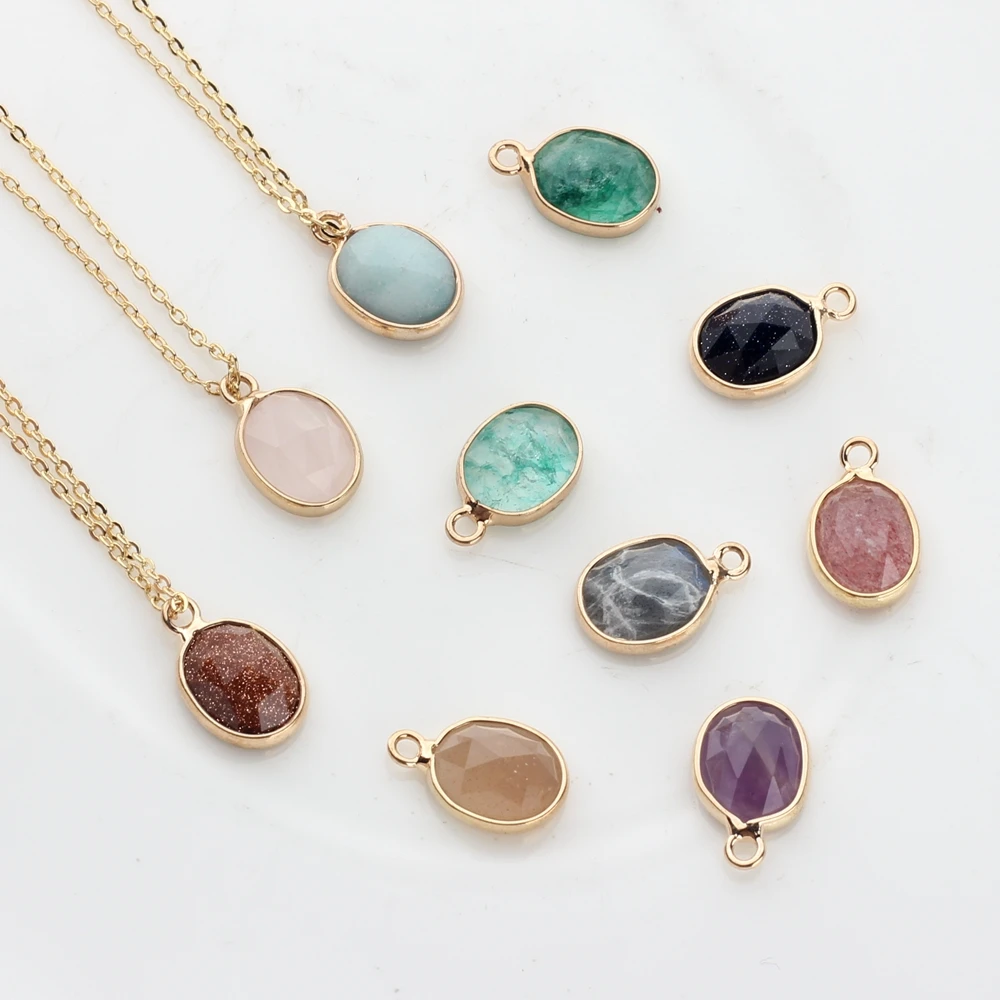 Natural-Stone-Charms-Pendant-Oval-Shape-Faceted-Stone-Charms-For ...
