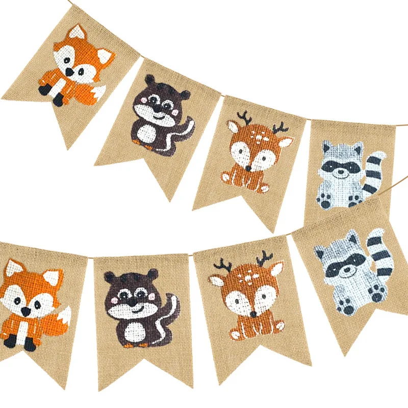 Jungle Animal Banner Pennant Woodland Fox Squirrel Deer Raccoon Garland ...