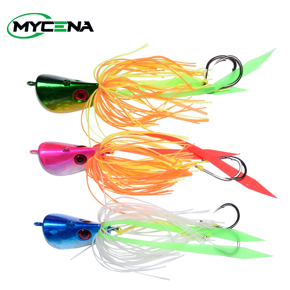 Mycena 25G 65G 85G Laut Dalam Jigging Logam Kepala Jig Lambat dengan Rok Karet Bercahaya ...