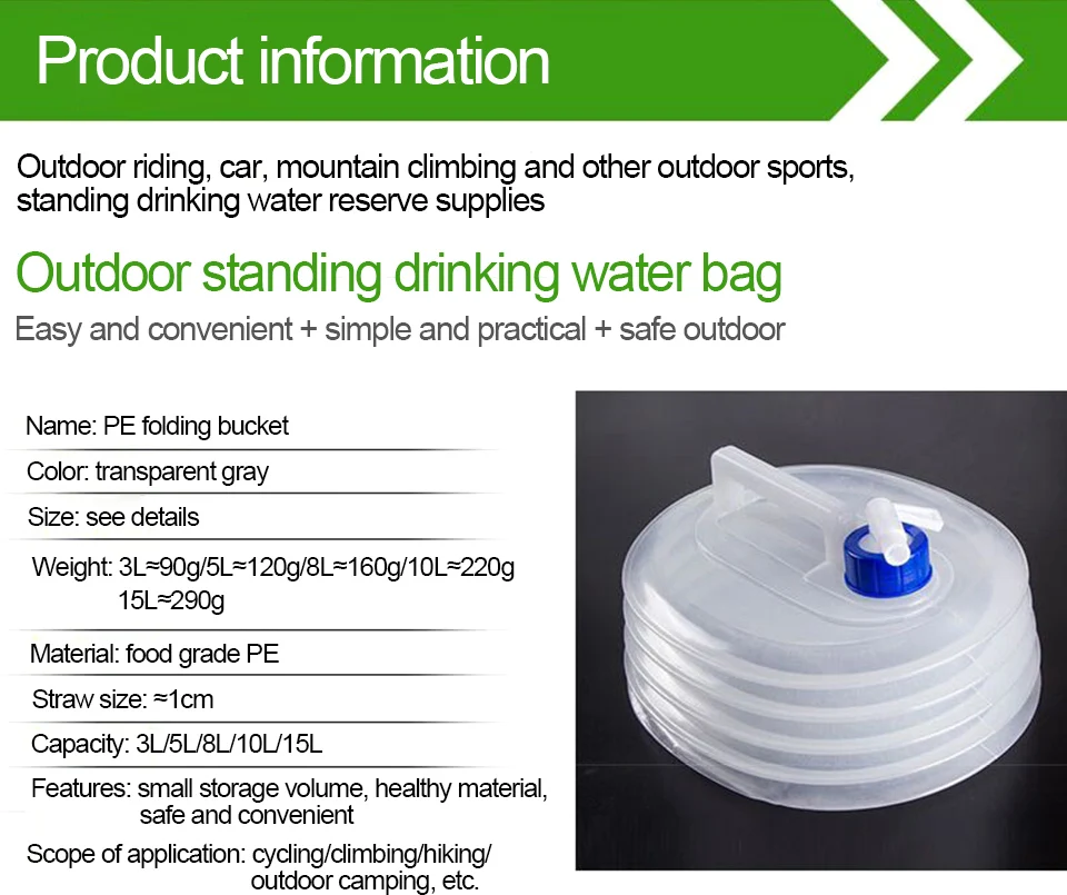 Poche eau,Sac à eau pliable en PE,seau de qualité alimentaire 3L-5L-8L-10L-15L,conteneur de ...