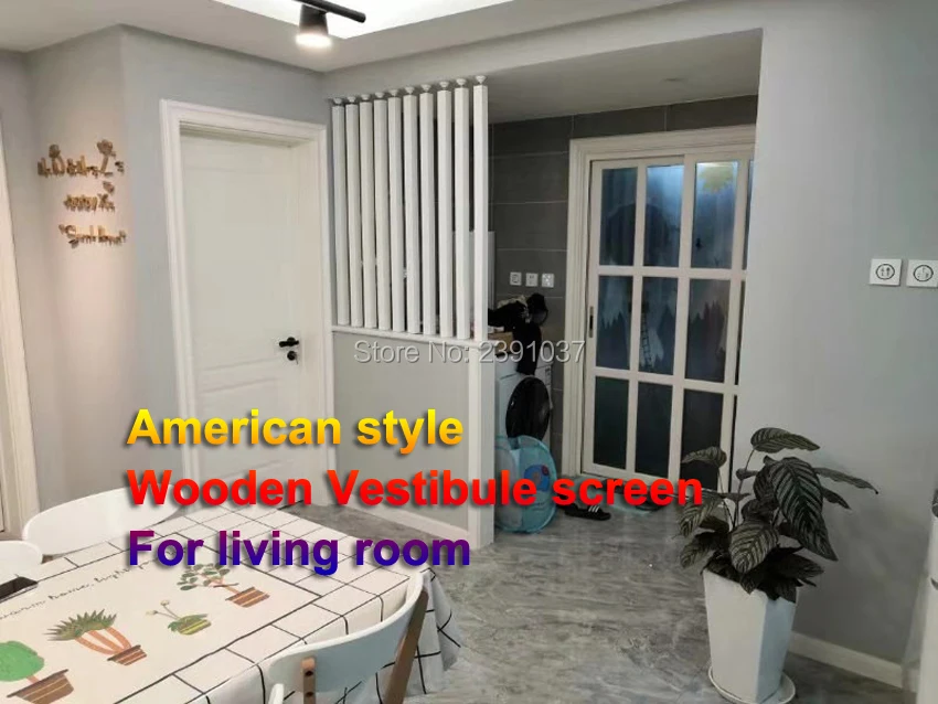 White-Solid-Wood-Screen-for-Living-Room-Decor-No-Punching-Porch-Screen ...