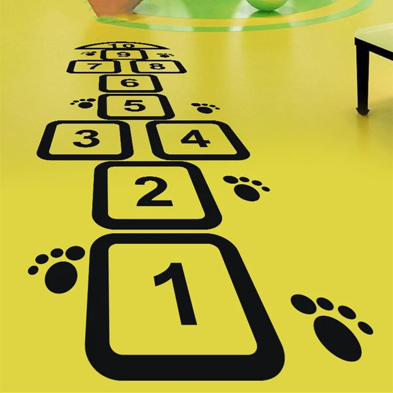 Digital hopscotch jumping plaid pattern floor stickers kindergarten ...