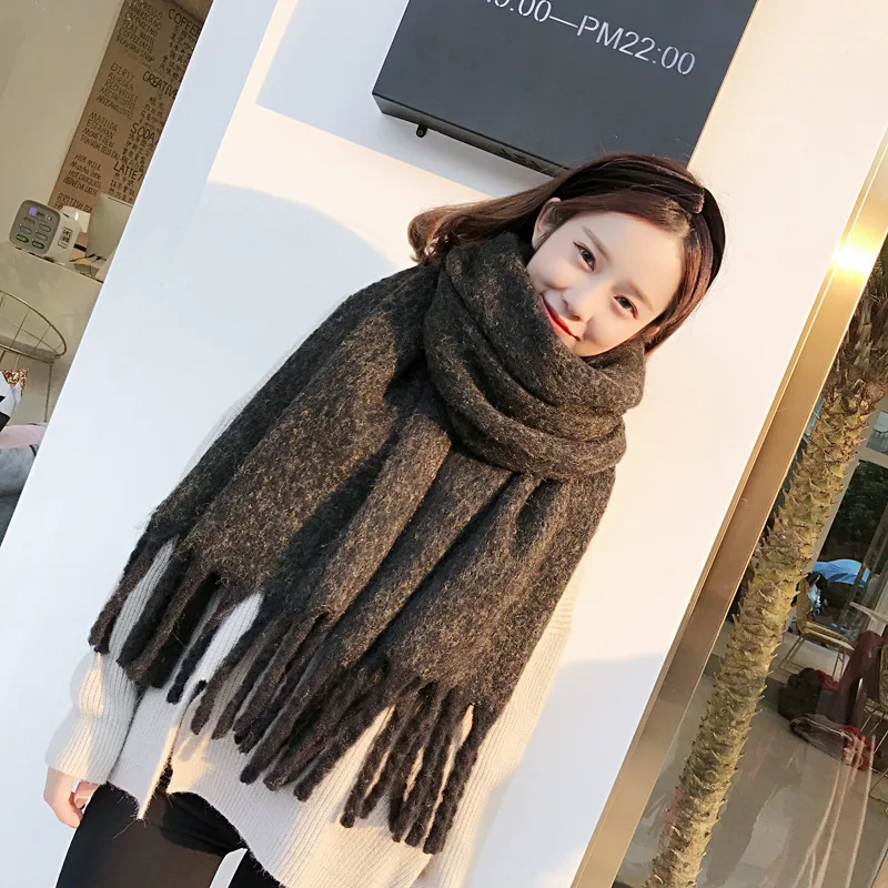 Corea del Sur Dongdaemun pañuelo de Color liso Faux Cashmere borlas ...