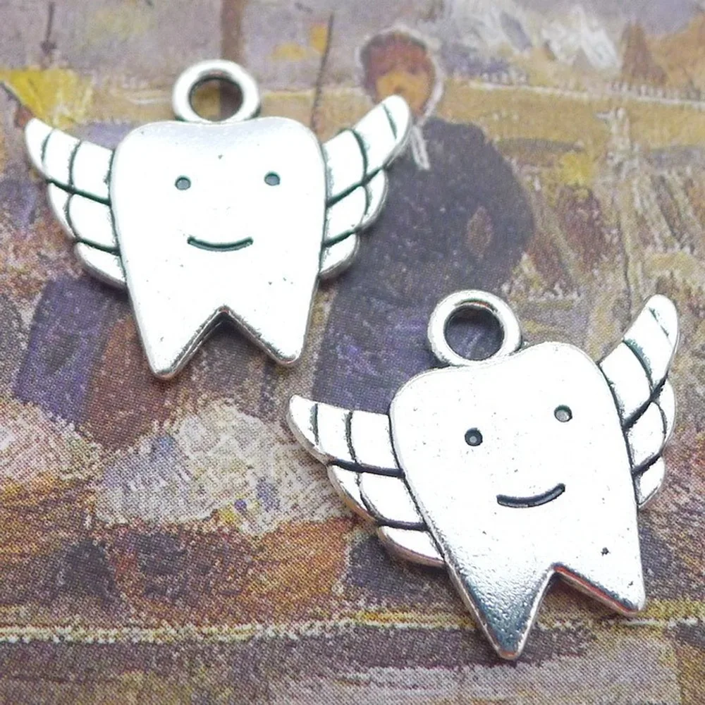 100pcs Tooth Charms 20mm X 18mm Diy Jewelry Making Pendant Antique ...