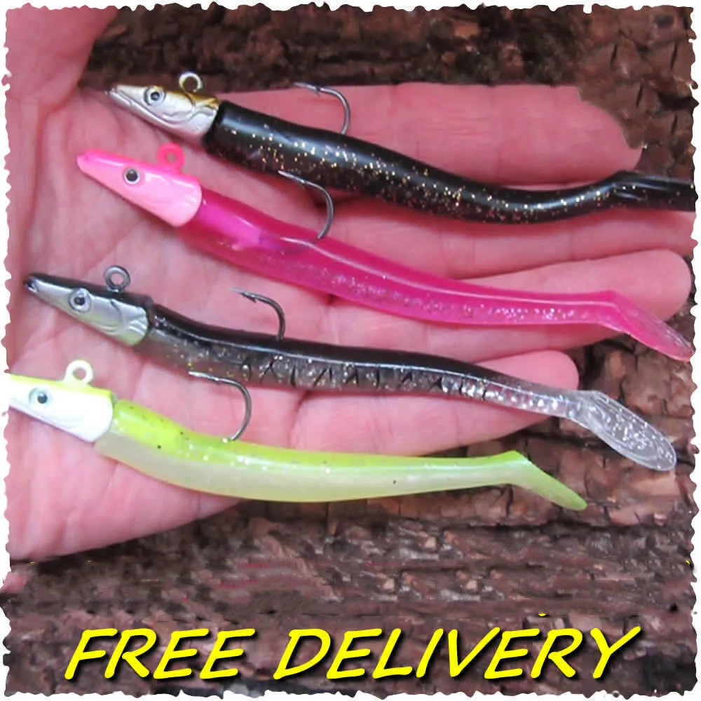 4 새비지 바닷물 Sandeel Lures Bass Wrasse Cod Pollock 바다 낚시 태클 기어, 바다 루어 배스 ...