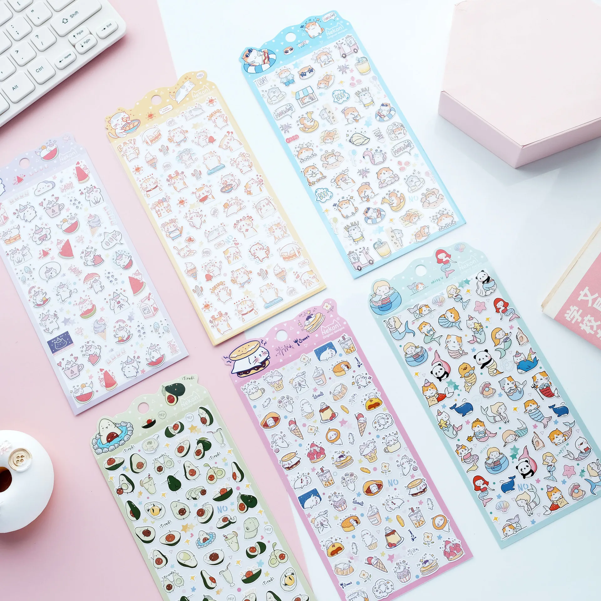 2 -Autocollants chat sirène avocat Shiba licorne, Stickers Kawaii pour ...