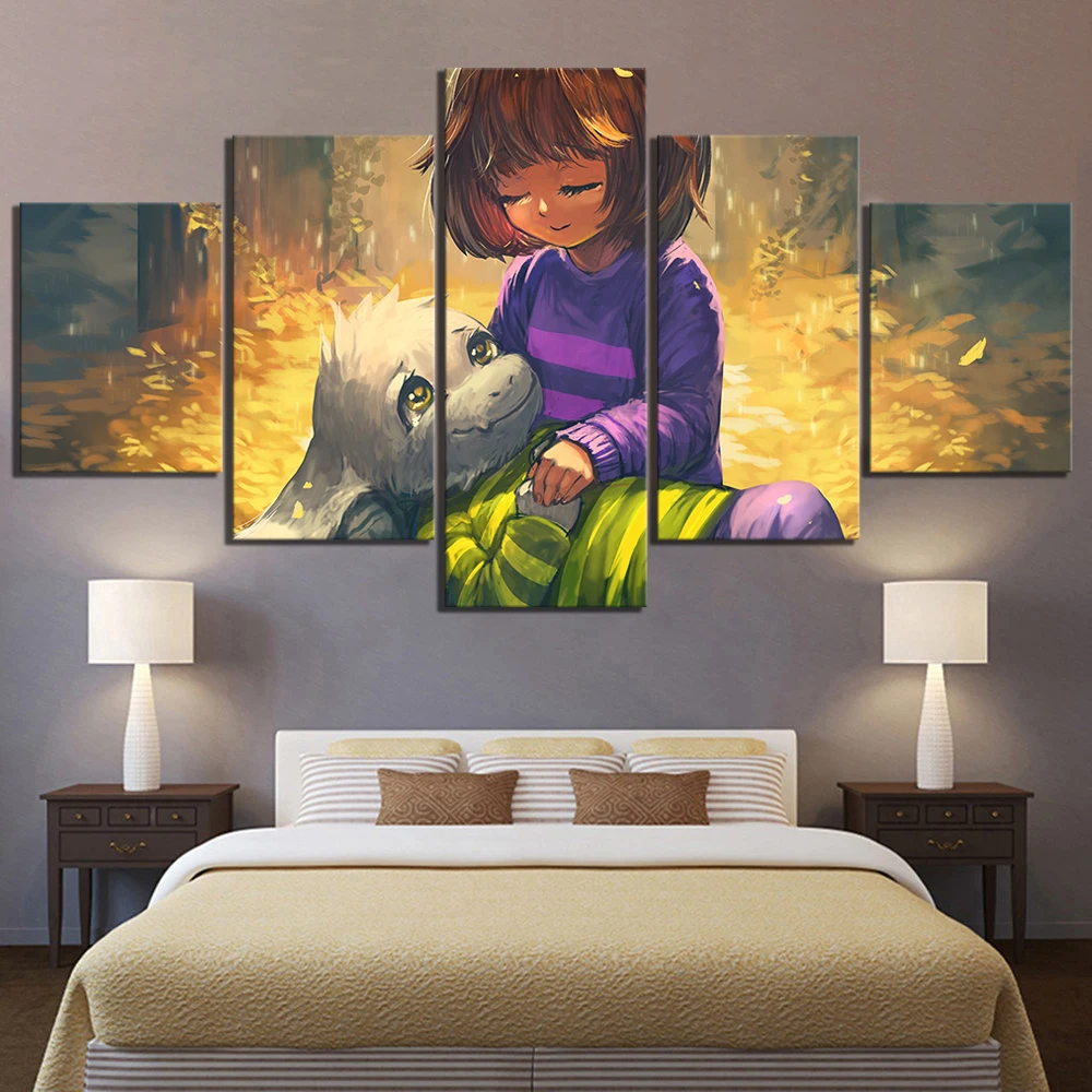 Home Decor Canvas Painting Pictures 5 Panel Frisk And Asriel Undertale ...