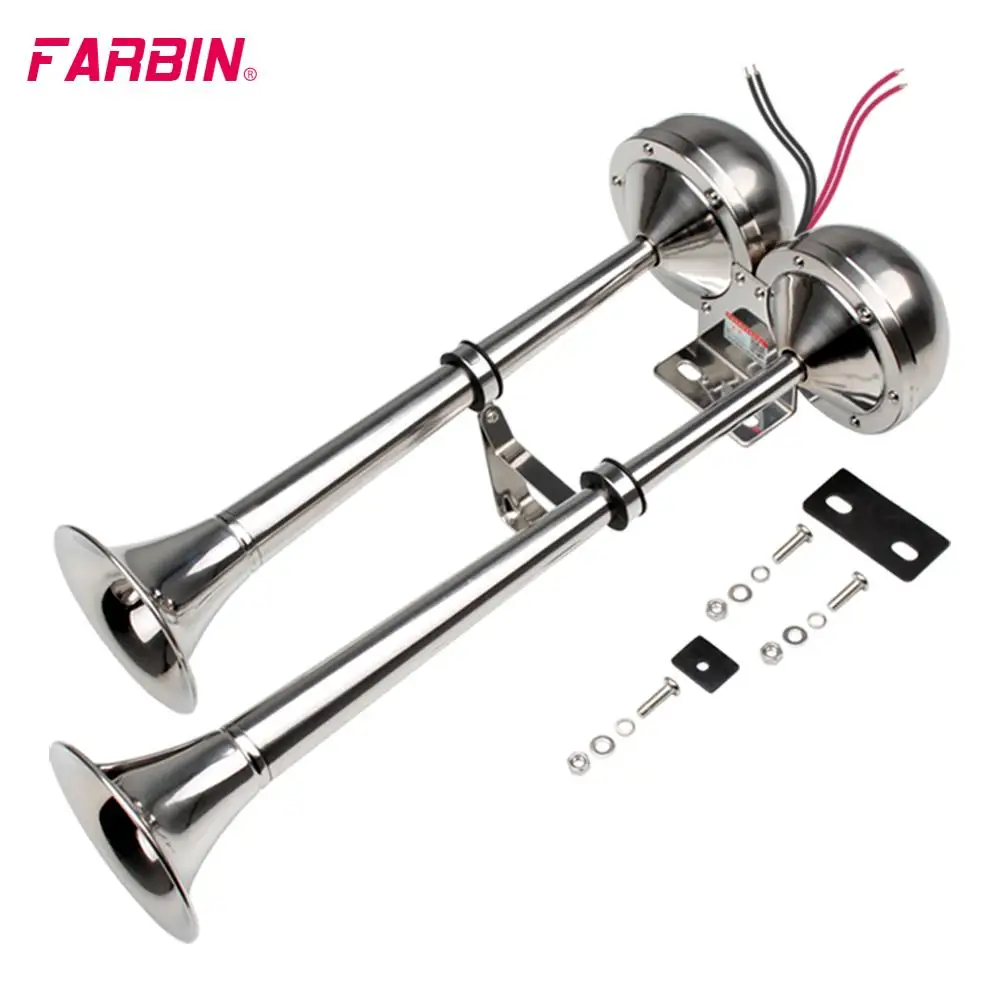FARBIN-12V-24V-Marine-Boat-Horns-Stainless-Steel-Dual-Trumpet-Electric ...