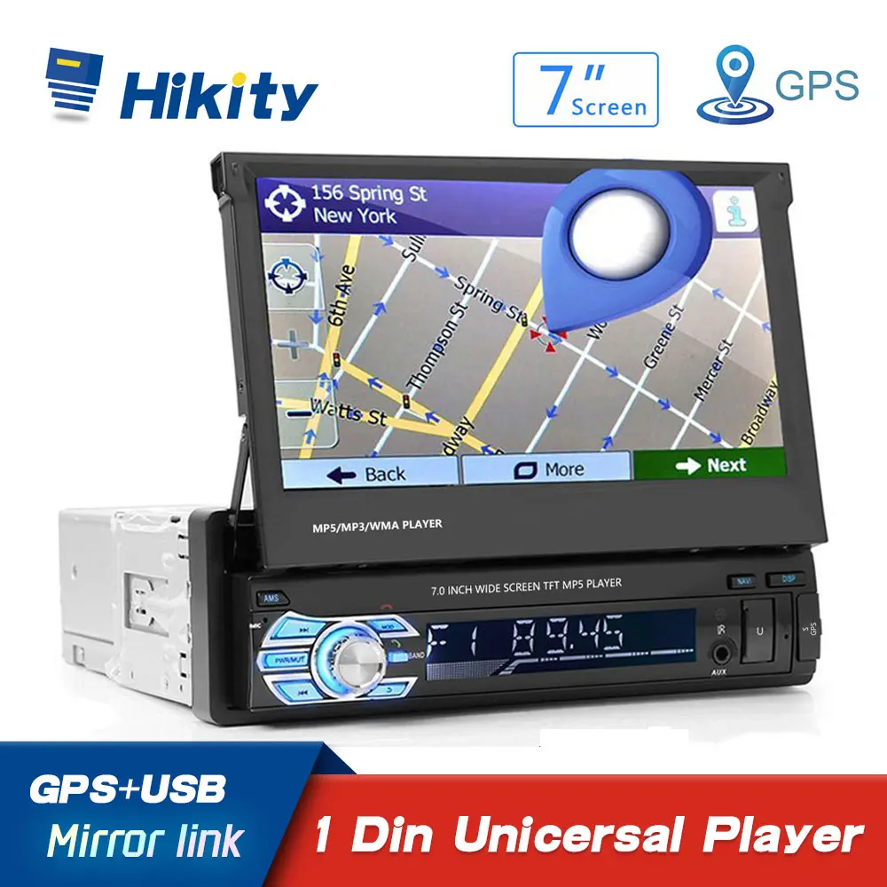 Hikity 1 din Retractable Car Radio MP3 Player 7"HD Universal Car Stereo ...