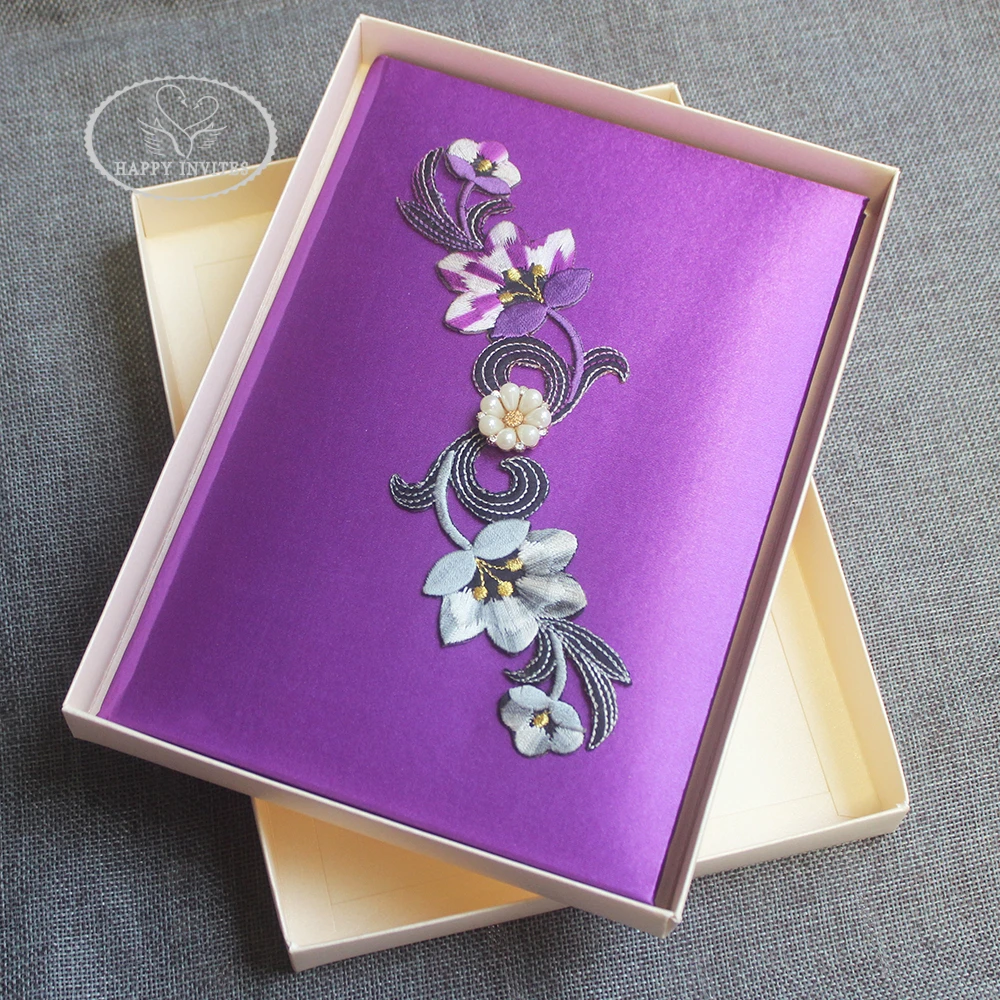 100pcs Custom Purple Silk Wedding Invitation Clear Acrylic Invitation ...