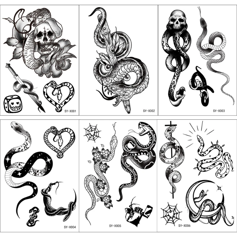 Snake-Tattoo-Sticker-Tribal-Black-Mamba-Flower-Demon-Imprint-Death ...