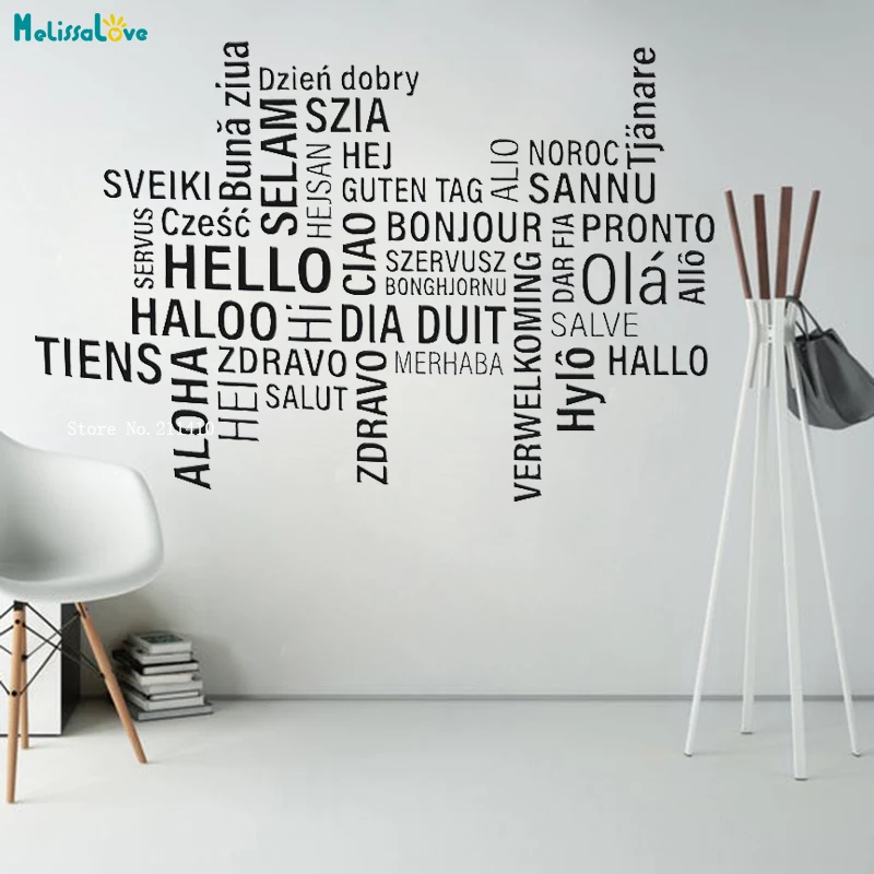 Hello Wall Decals In Many Languages Office Shop Decor Word Collage Art ...