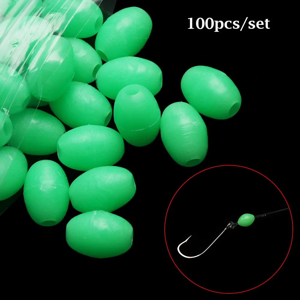 100Pcs-Fishing-Oval-Floats-Beads-Luminous-Light-Green-Plastic-Glowing ...
