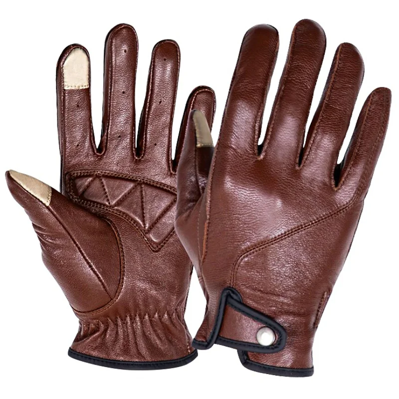 VEMAR-Goat-Leather-Motorcycle-Gloves-Brown-Vintage-Moto-Gloves-Summer ...