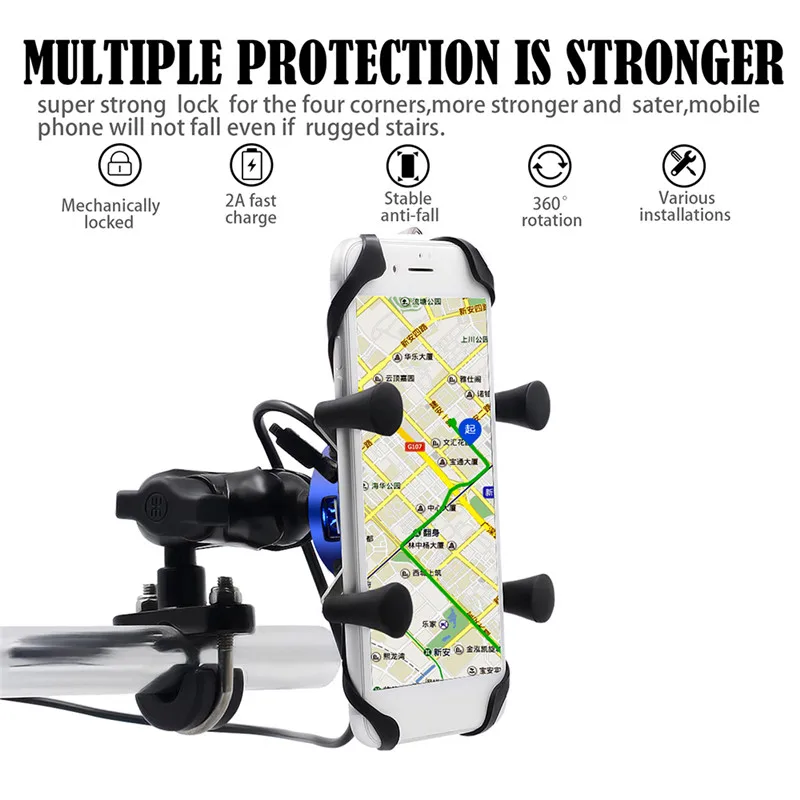 Motorcycle Scooter Bicycle Handlebar Phone Holder Mobile Mounted USB ...