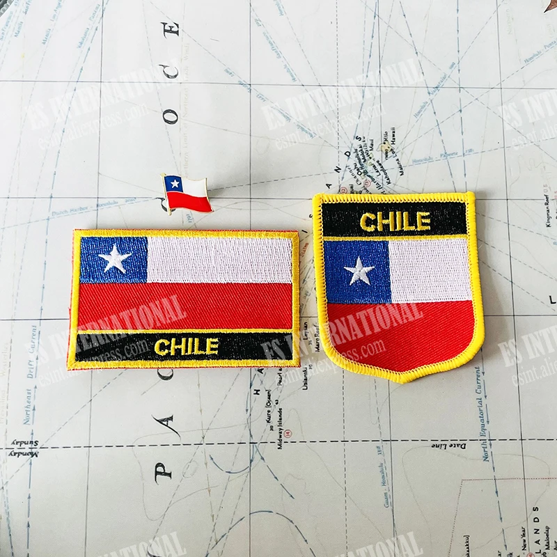 CHILE National Flag Embroidery Patches Badge Shield Square And Shape Pin One Set On The Cloth ...