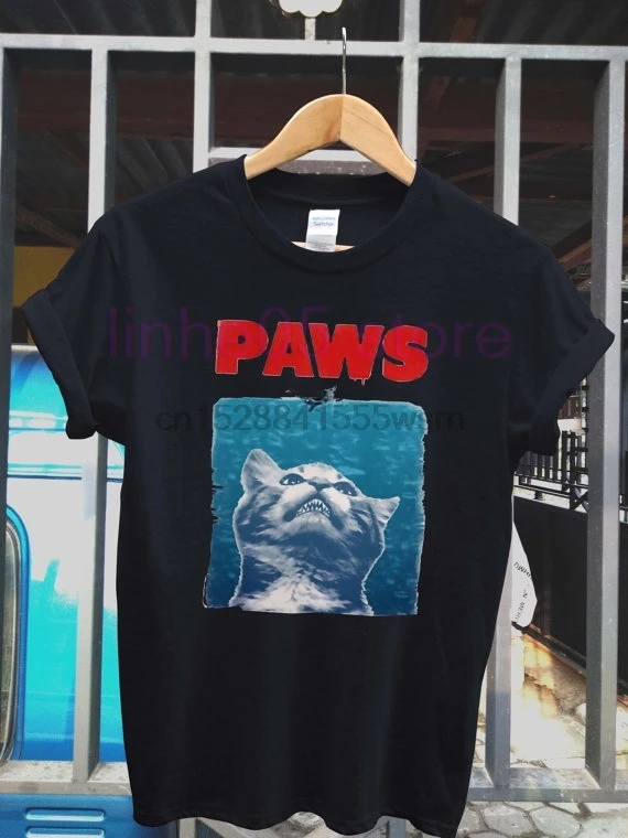 2019 Paws parody of shark attack JAWS T Shirt men Casual Tee Tops ...