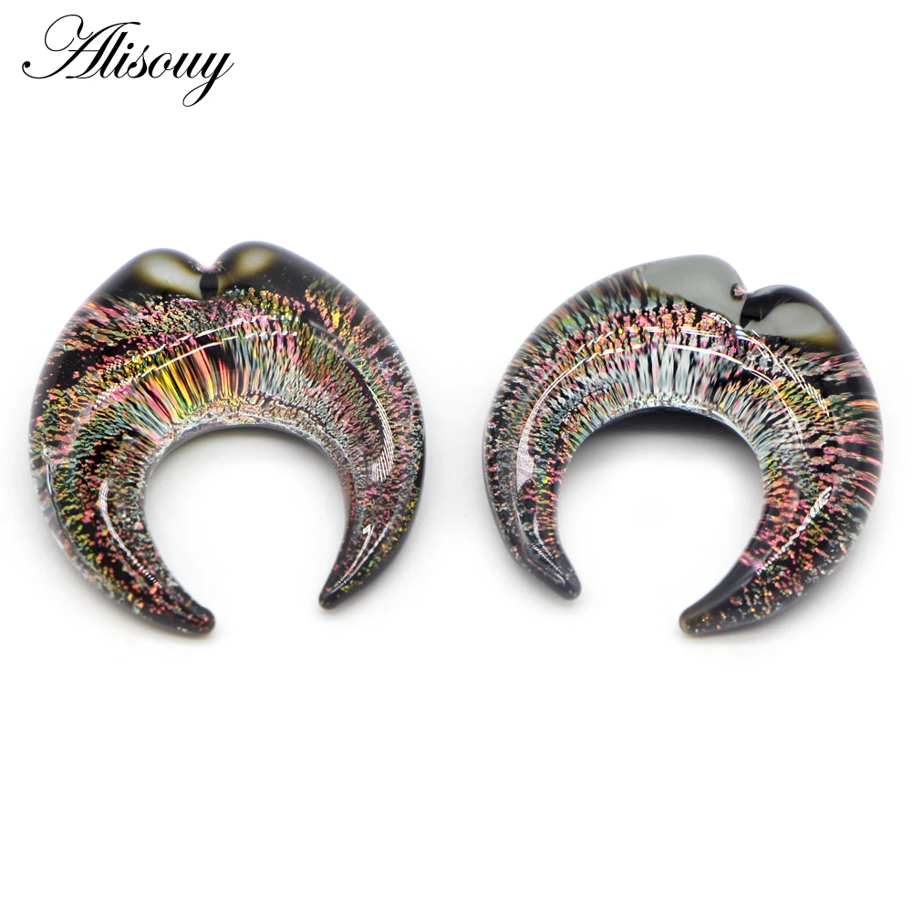 Alisouy 2pcs Crescent Moon Buffalo Horns Shape Colored Glass Women Men ...