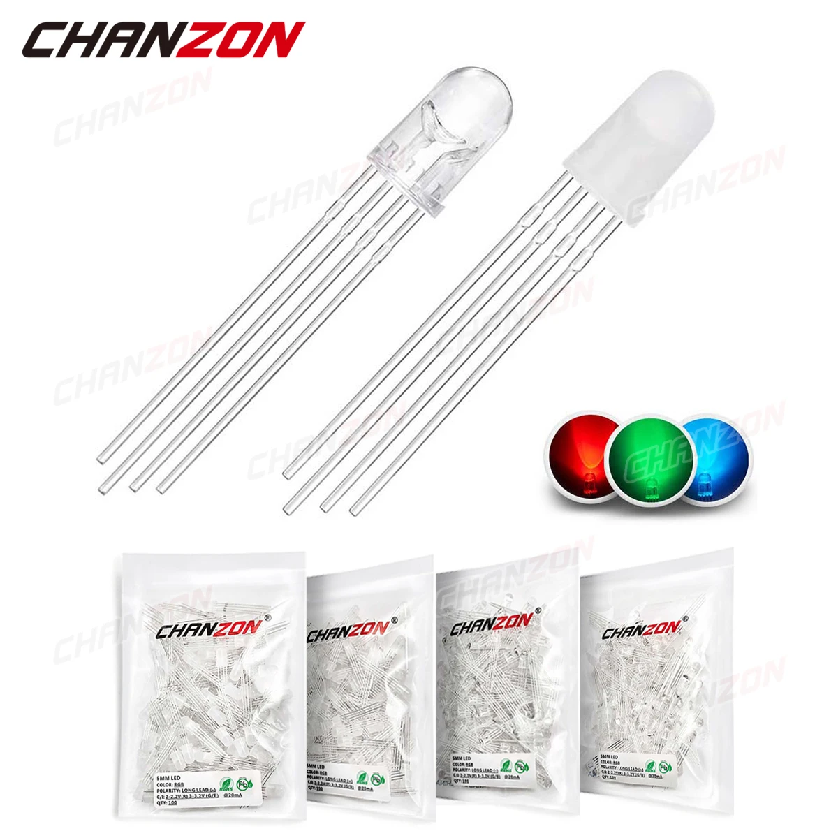 100pcs 5mm RGB LED Emitting Diode Micro Indicator Arduino Red Green ...