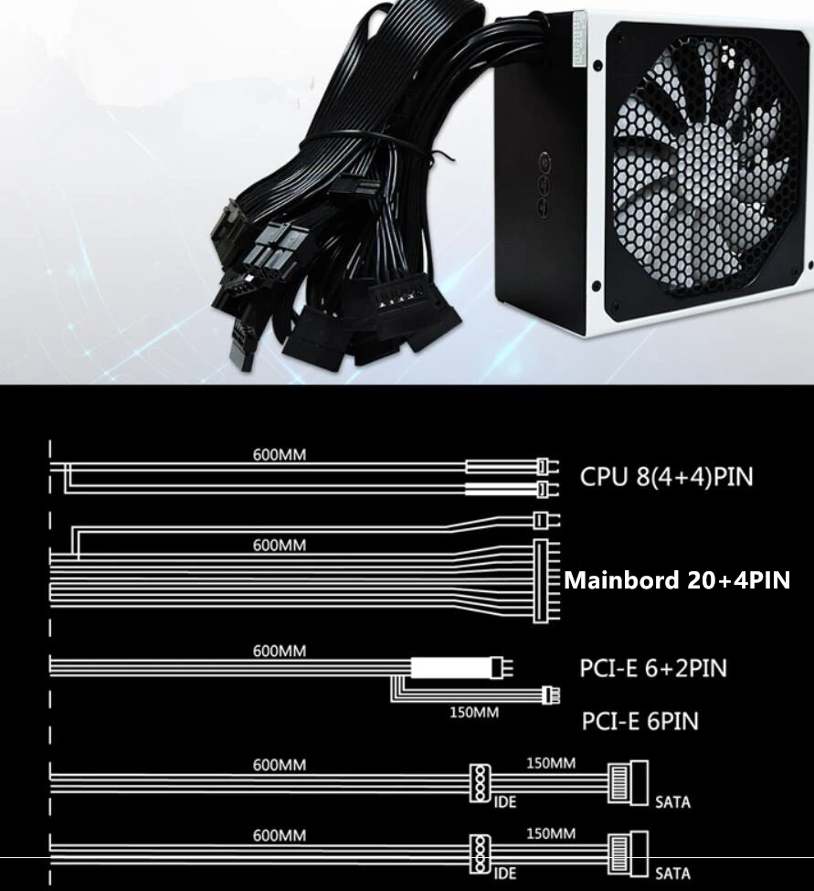 Original PC PSU For XinHang Brand ATX Rated 600W Peak 800W 110V ...