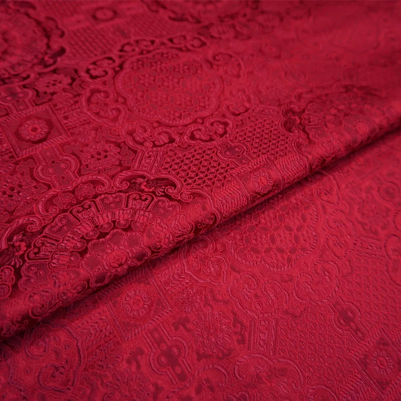 Red yard dyed jacquard damask fabric for coat curtain table cloth sofa ...