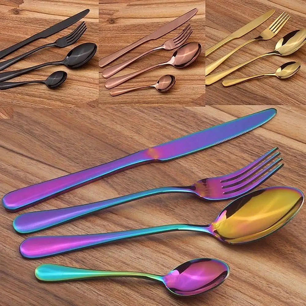 Servies Set 4 Stuks Rvs Bestek Regenboog Diner Set Hoge Kwaliteit Diner ...
