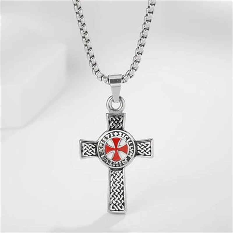Classic Vintage Templar Red Cross Pendant Necklace for Men Women ...