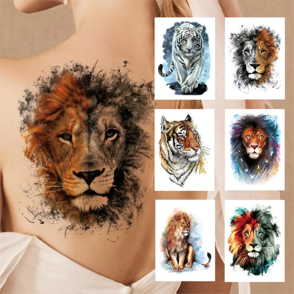 Tatuaje temporal 3D De León para mujeres, hombres y niños, tatuajes de ...