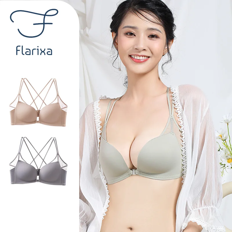 Flarixa Sexy Front Button Underwear Invisible Women's Bras Without Bones Push Up Bra Cross ...