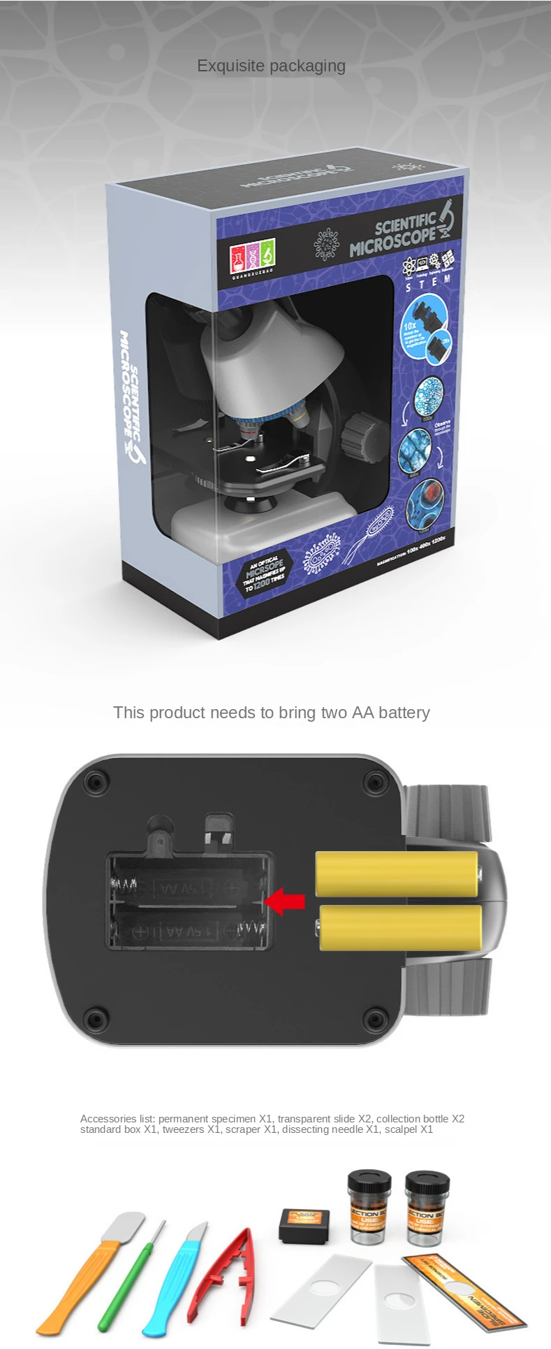 1200 Times MicroScope Kit for Kids Optical Microscope Biological Observation HD School Science ...