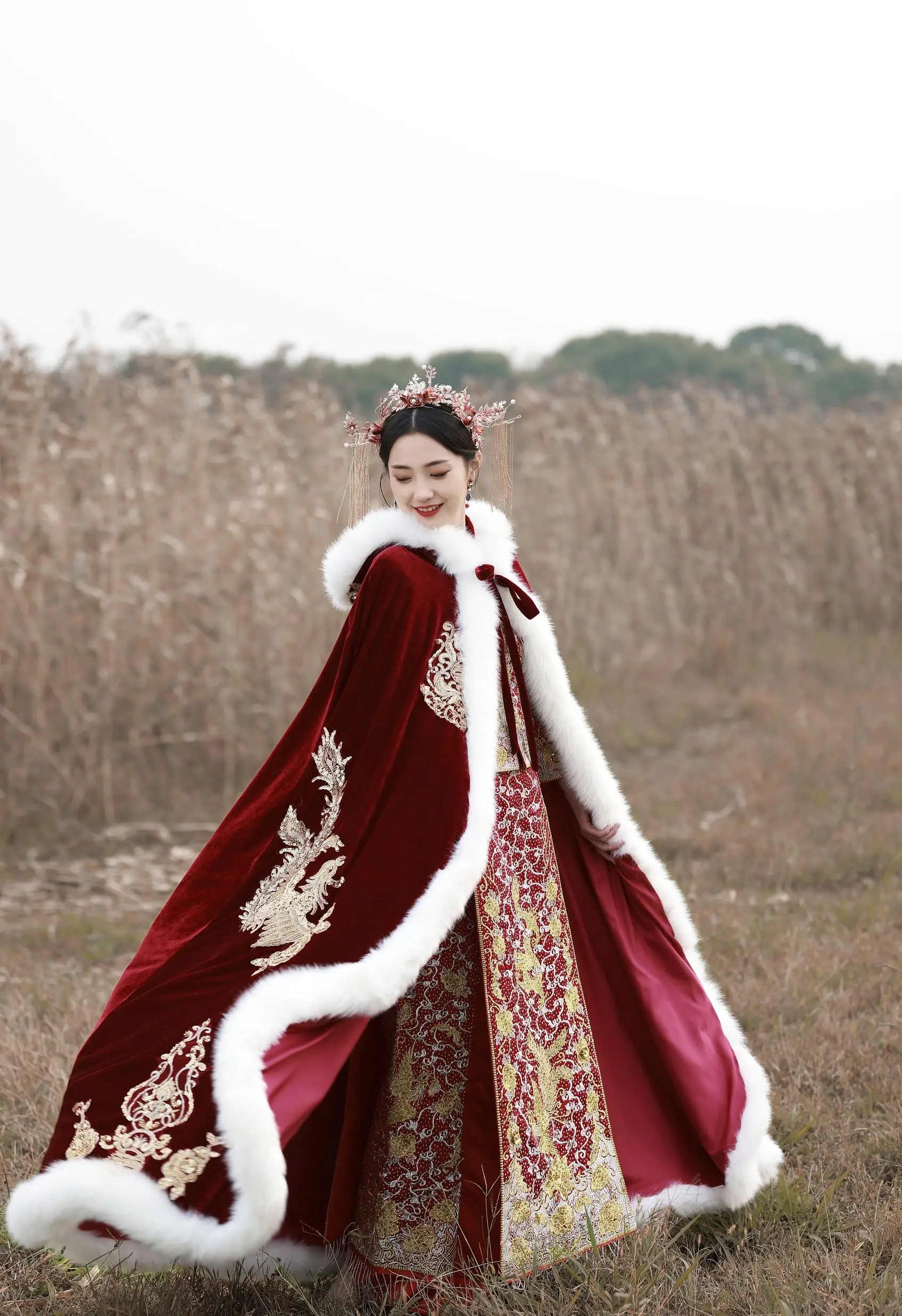 Winter Long Warm Bridal Wrap with Gold Embroidery Dark Red Wedding ...