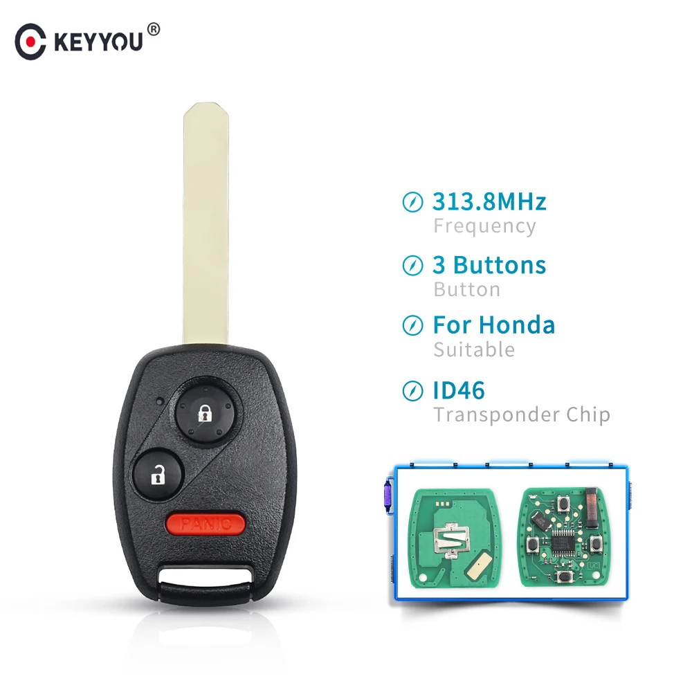 KEYYOU MLBHLIK 1T Remote Car Key 2+1 3 Buttons With ID46 Chip For Honda ...