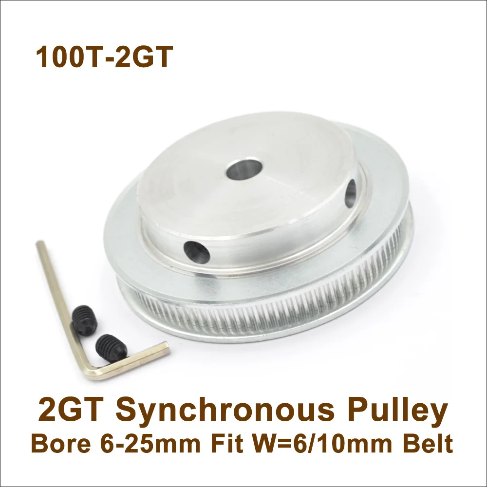 POWGE-100-Teeth-2GT-Timing-Pulley-Bore-6-25mm-Fit-W-6-10mm-2GT ...