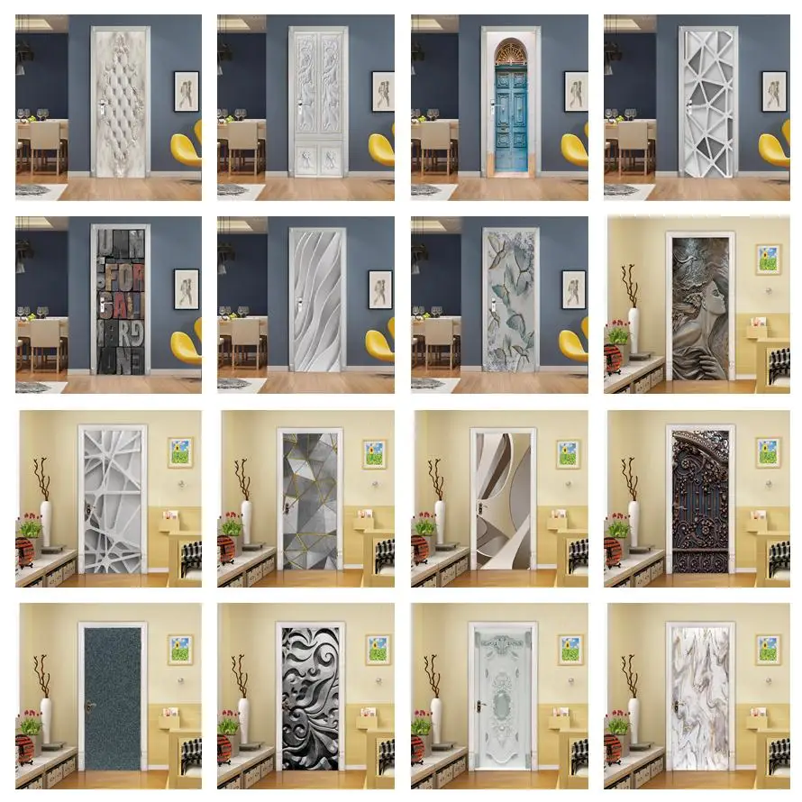 3D Geometric Figure Door Sticker Wallpaper Living Room Bedroom ...