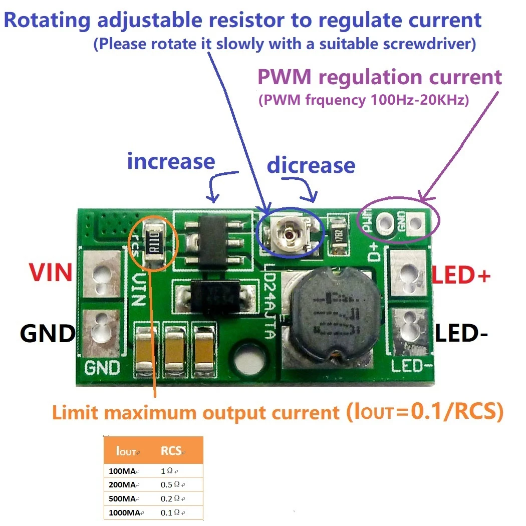 Dc 6-24v 30-900ma Adjustable Led Driver Pwm Controller Dc-dc Step-down ...