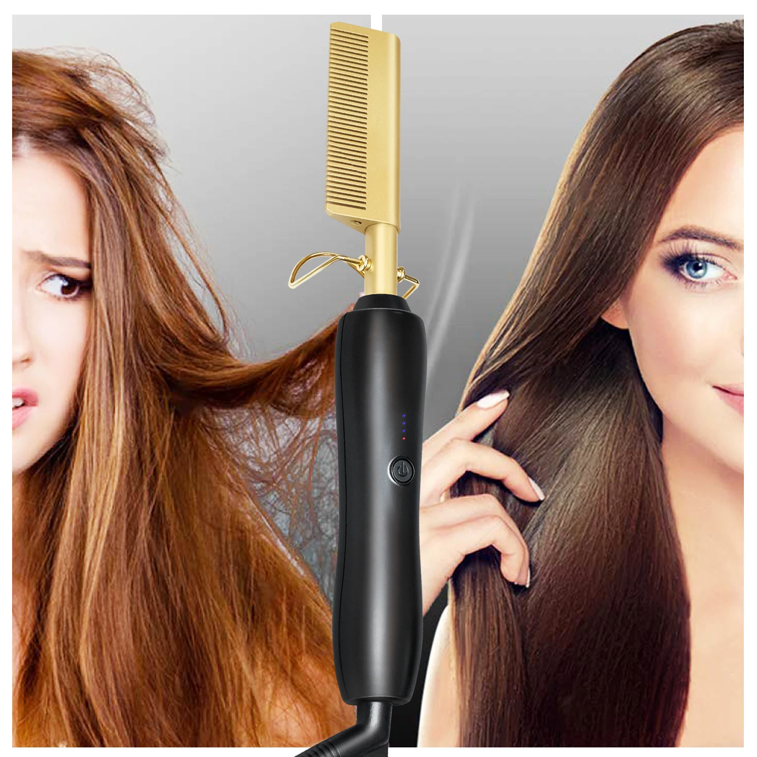 2 in1 Hot Comb Hair Straightener Electric Heating Comb Fast Heating ...