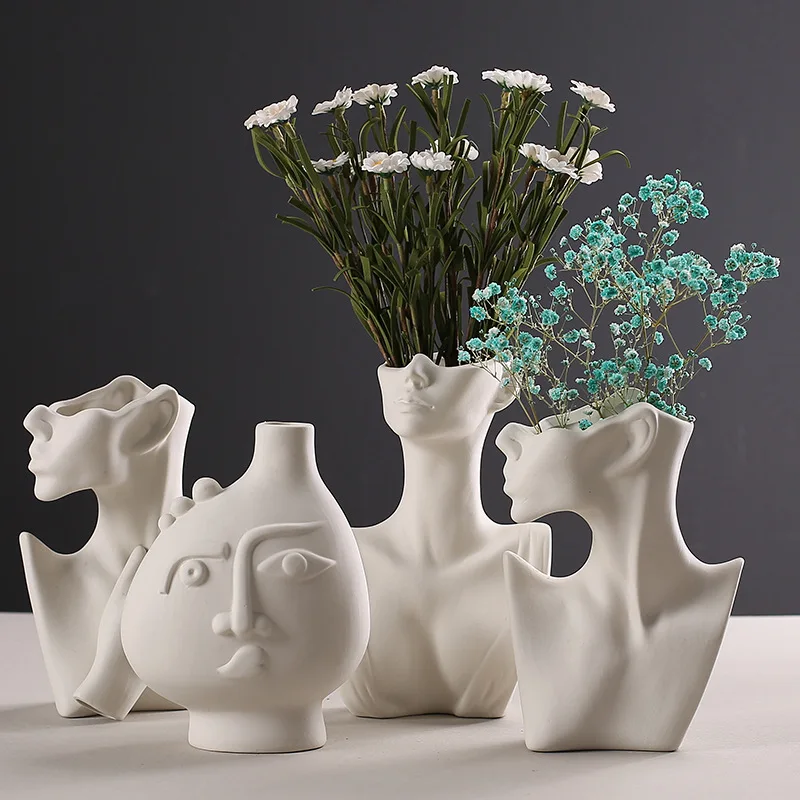 Creative Matte Ceramic Human Body Face Vases For Flowers Handmade ...