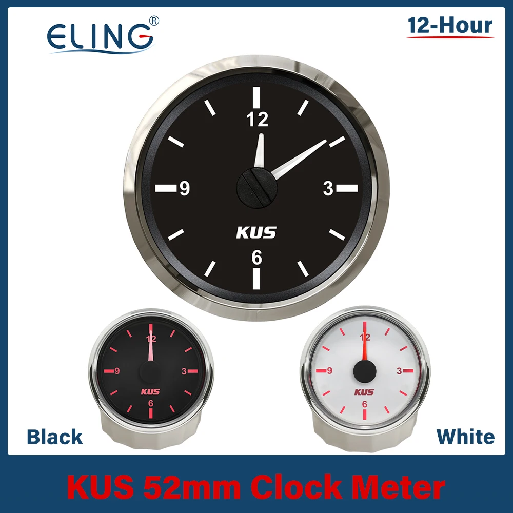 KUS-Universal-52mm-12-Hour-Clock-Meter-with-Red-Backlight-12V-24V-for ...