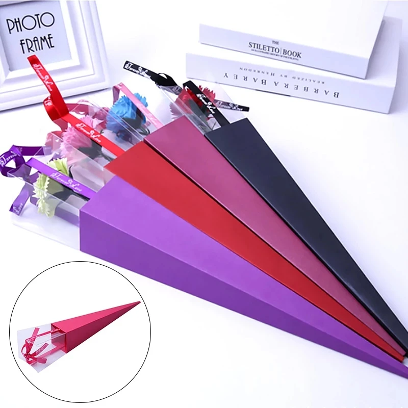 Triangular-Cone-Shaped-Rose-Flower-Box-Single-Bouquet-PVC-Packing-Box ...