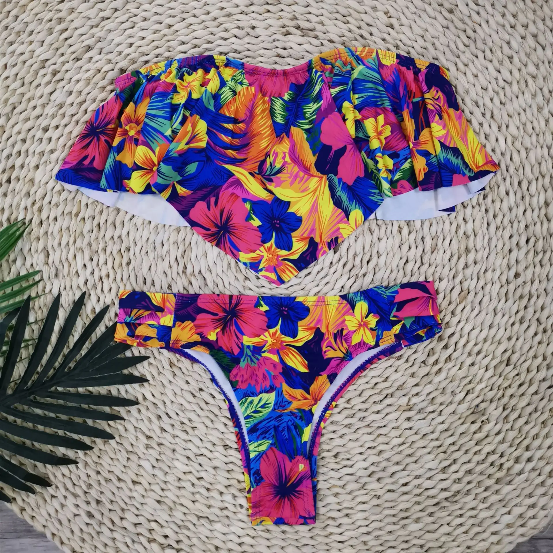 Flamingo Off The Shoulder Bikinis Women Swimsuit With Ruffle Plus Size ...
